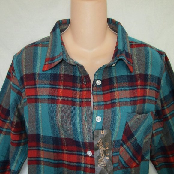 Wrangler | Tops | Wrangler Retro Teal Rust Plaid Flannel Shirt | Poshmark